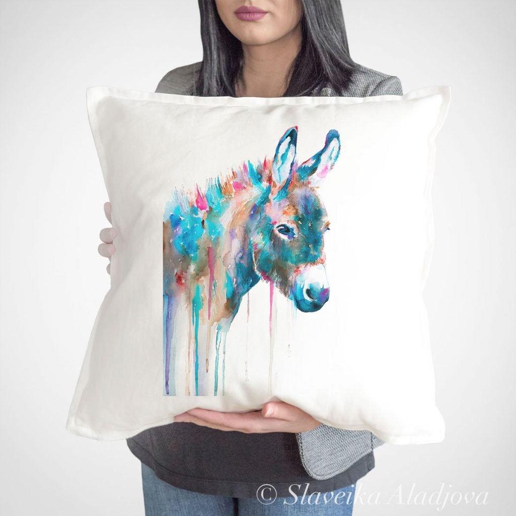 Donkey art Pillow case. Art by Slaveika Aladjova.