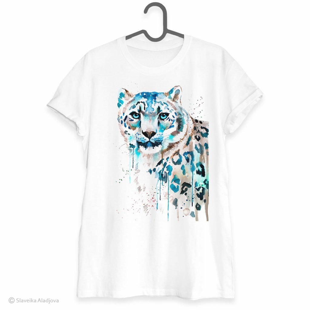Snow leopard art T-shirt. Art by Slaveika Aladjova.