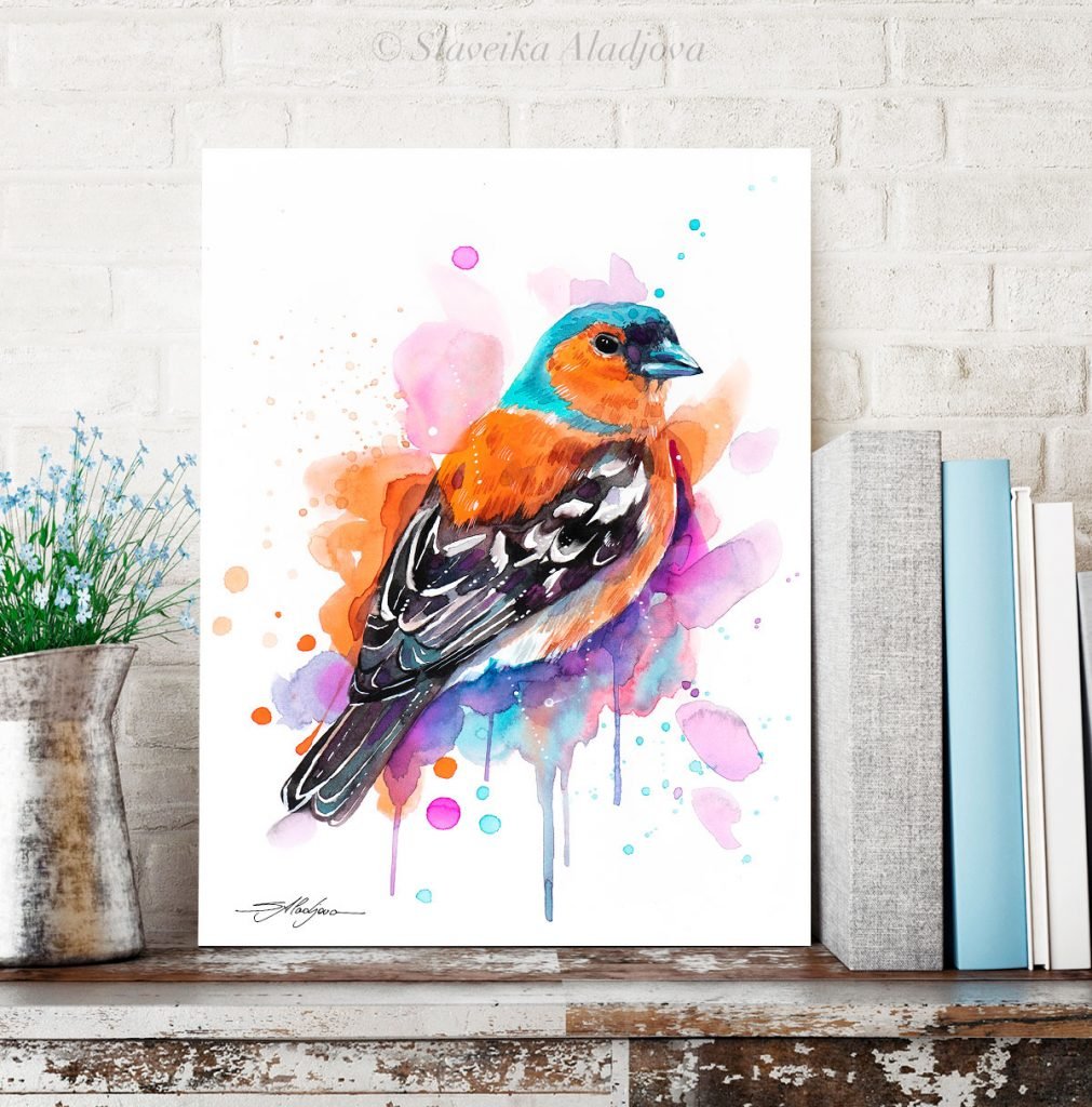 Common Chaffinch watercolor painting print by Slaveika Aladjova