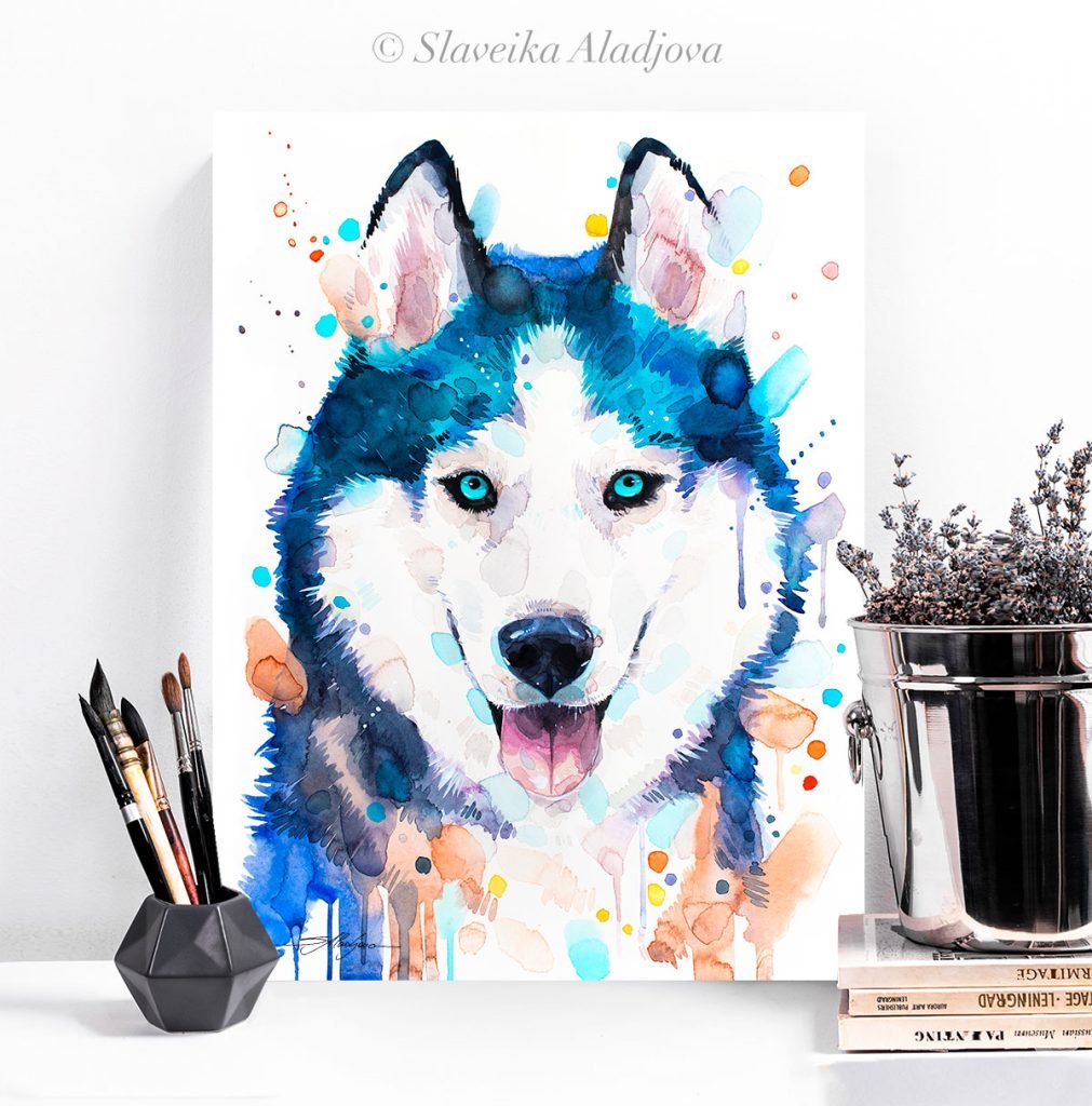 Siberian Husky, dog, animal, watercolor, Dog watercolor painting print ...